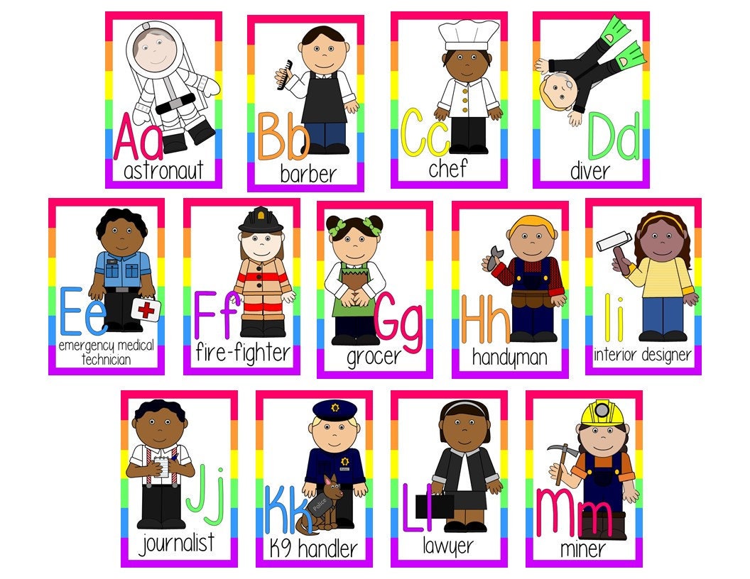 Career Alphabet Cards- Printables- Rainbow Recolor - Etsy