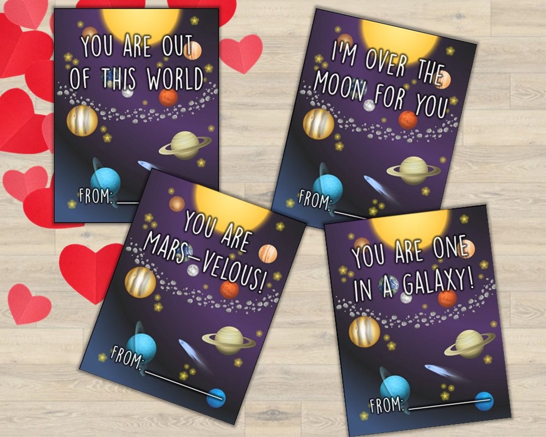 Space Valentine Cards- Valentine's Cards- Valentines Kids- Outer Space ...