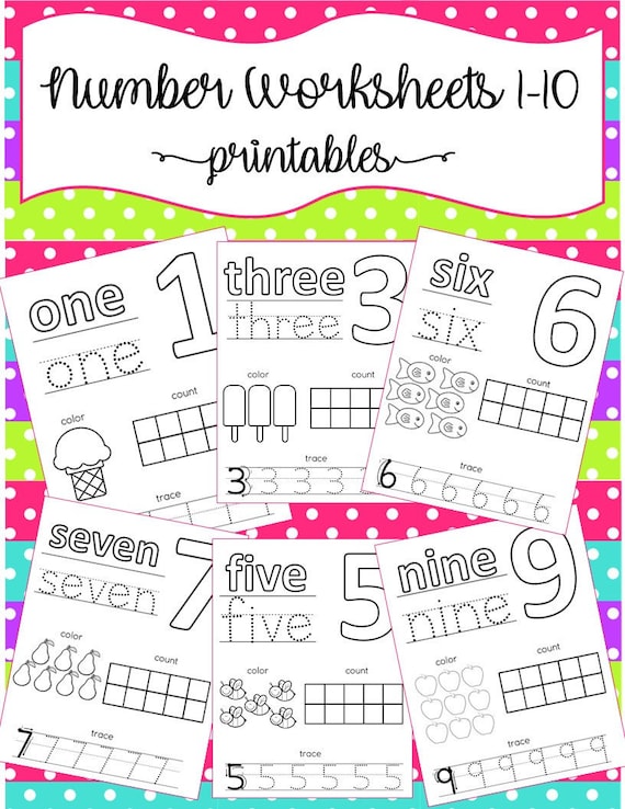 Number Worksheet Printables 1-10 | Etsy