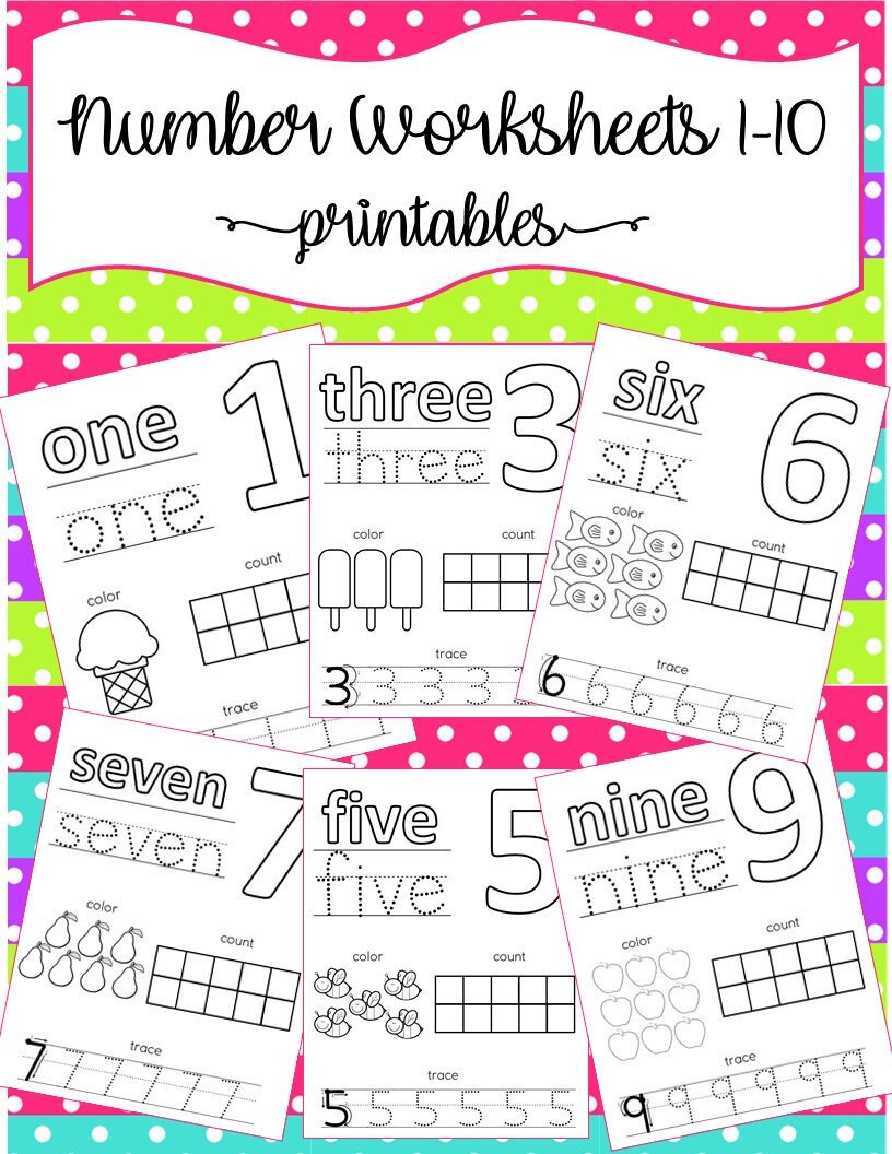 Number Worksheet Printables 1-10 - Etsy