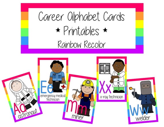 Career Alphabet Cards Printables Rainbow Recolor | Etsy