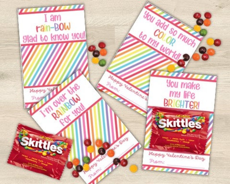 Rainbow Candy Valentines, Skittles, Candy, Rainbow Valentine's for ...