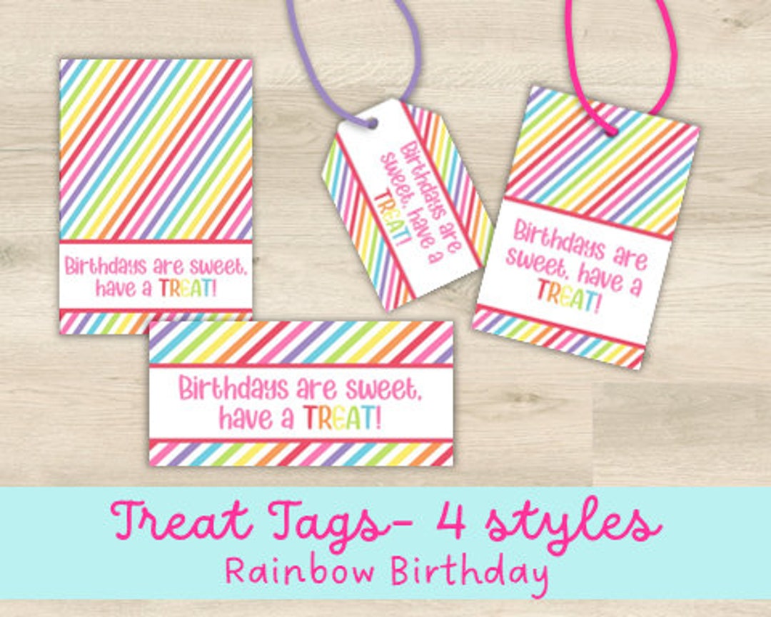 Rainbow Birthday Treat Tags, Birthday Favors, Treat Bag, Rainbow ...