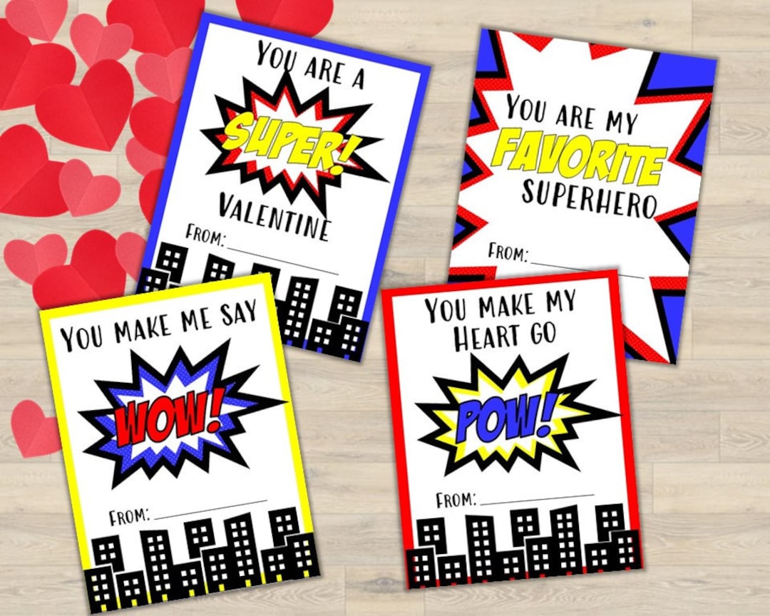 Superhero Valentine Cards Hero Valentines Superhero Valentine's Kids ...