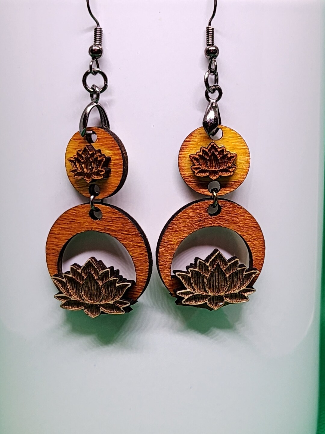 Lotus Flower Wooden Dangle Earrings, Gift Idea, Handmade Wood, Lotus ...