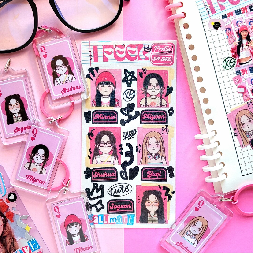 Buy Kpop Gidle Queencard Cartoon Sticker & Keyring Set / Gidle Sticker ...