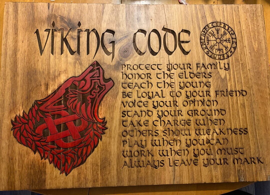 Viking Code Engraved Paintedfenrir Vegvisir Norse Decor - Etsy