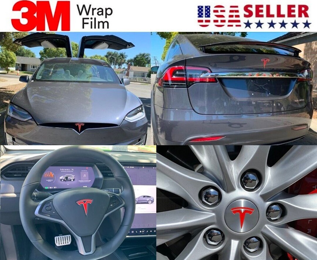 Tesla Model X Emblem Badge Logo 3M 1080 Vinyl Wrap Sticker 8 Decals ...