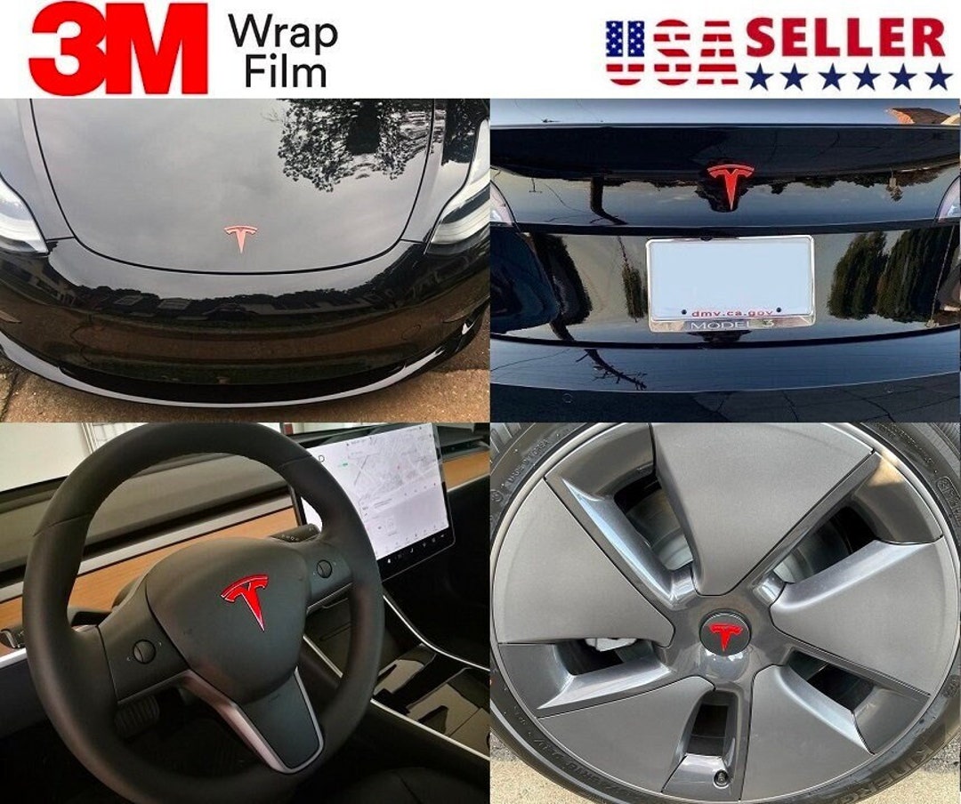 Tesla Model 3 Badge Emblem Logo 3M Vinyl Wrap Decal Sticker Bundle 12 ...
