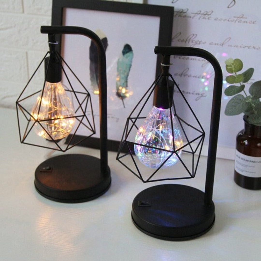 Vintage Diamond Shape Night LED Light (purple / Warm Yellow) / Bedroom ...