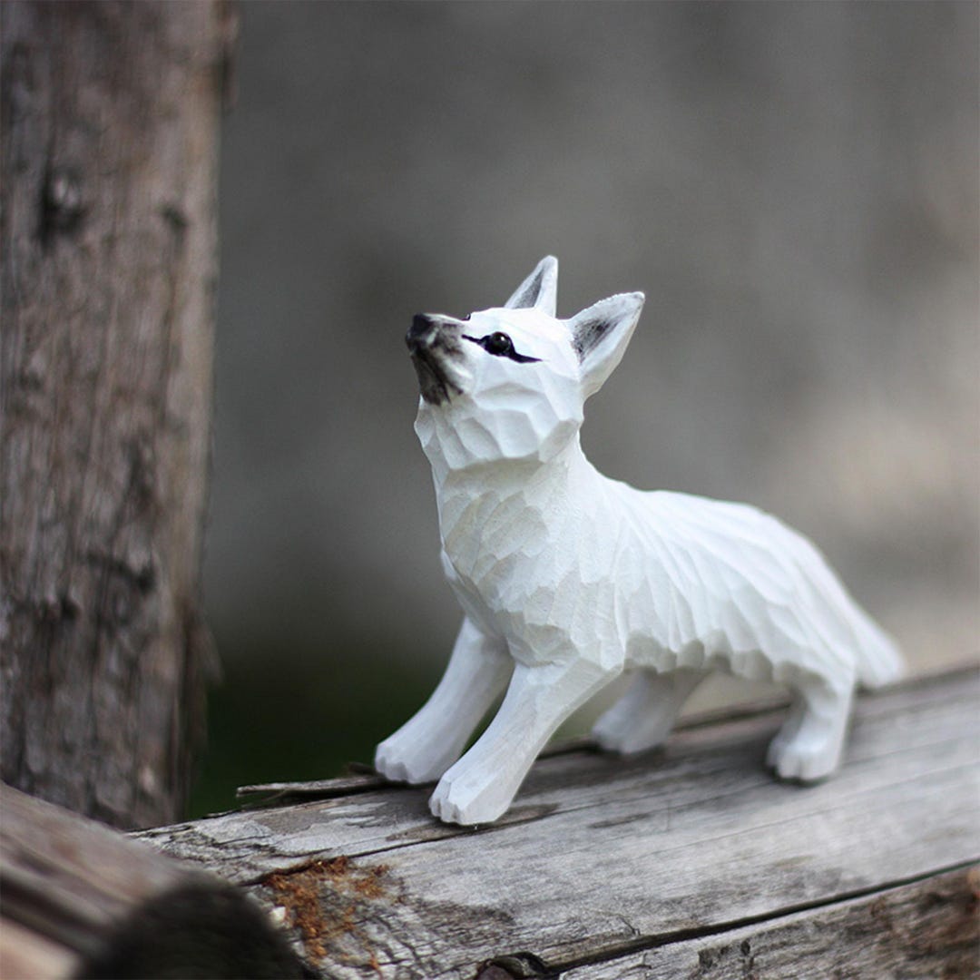 Wooden Arctic Fox, White Fox, Handcarved Animal Figurine, Natural Gift ...