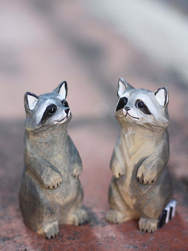 Raccoon Handmade Wood Carving Small Ornaments Healing Animal Desk ...