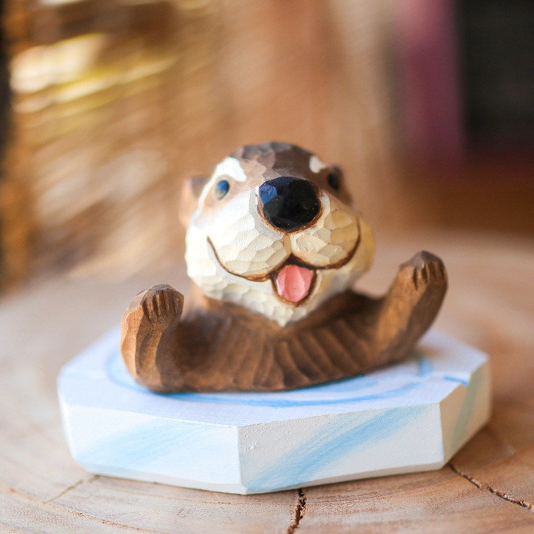 Otter Wood Figurine, Wooden Otter Sculpture, Cute Animal, Swimming ...