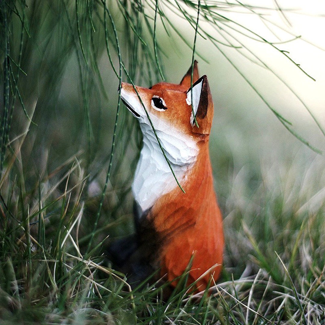 Wooden Red Fox, Handcarved Animal Figurine, Natural Gift, Wooden Toy ...