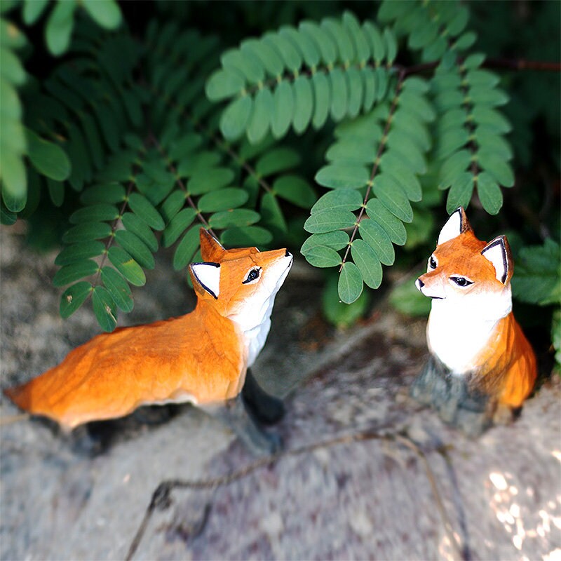 Wooden Red Fox, Handcarved Animal Figurine, Natural Gift, Wooden Toy ...