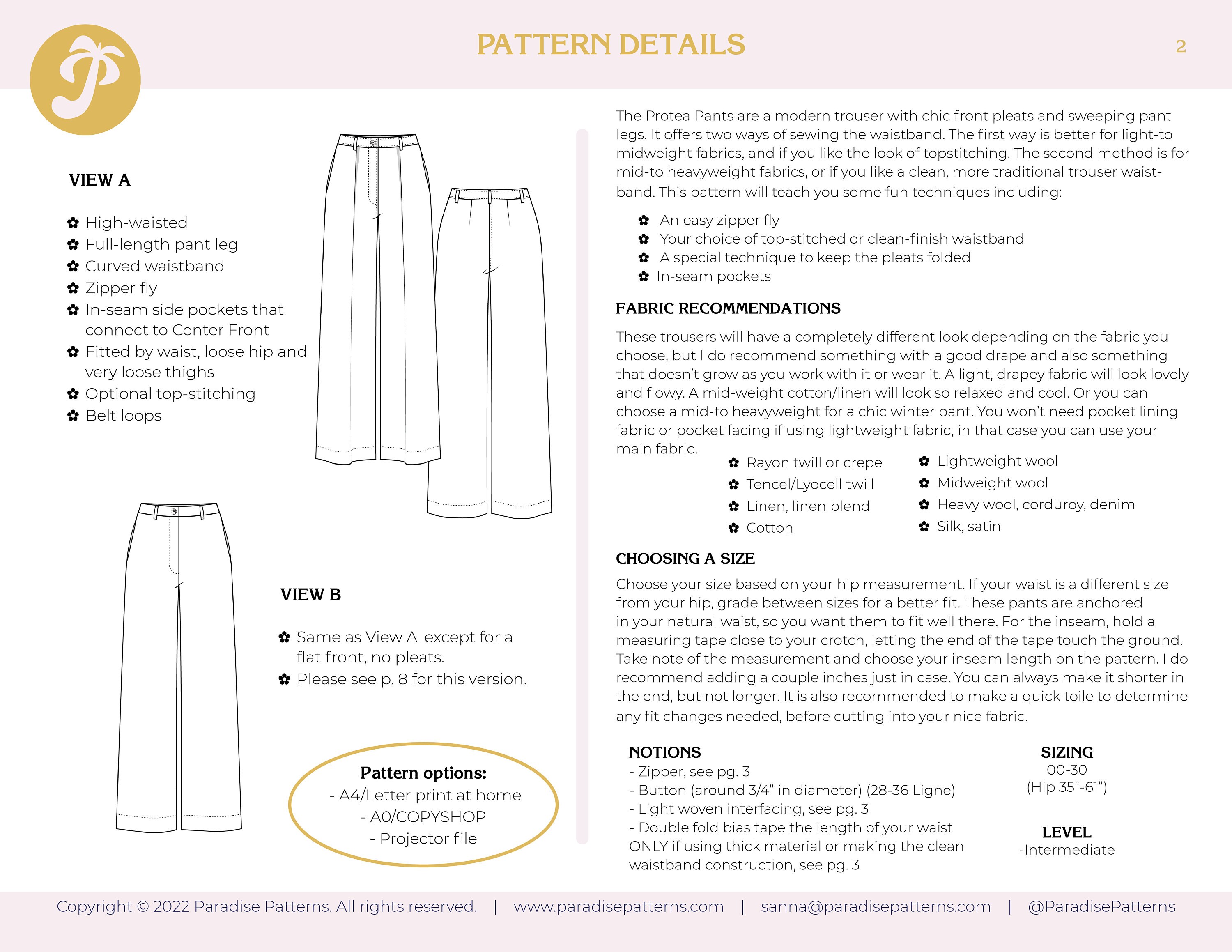 Protea Pants PDF Pattern Sizes 00-30 hip 35-61 Chic - Etsy UK