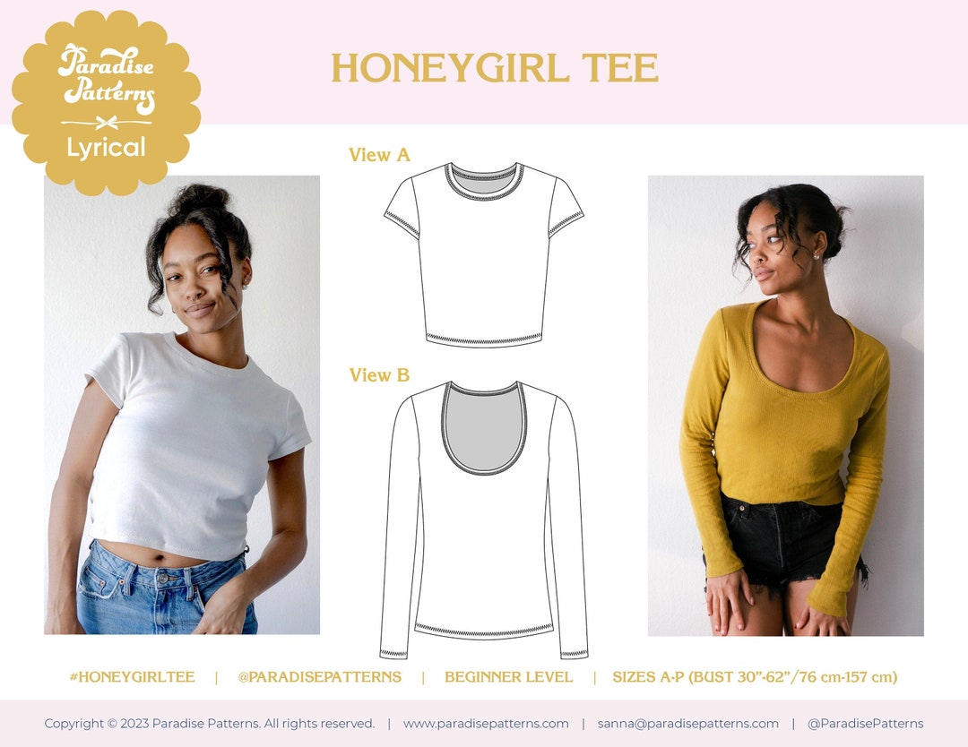Honey Girl Tee PDF Sewing Pattern: Pointelle Knit, Fitted T-shirt (b ...