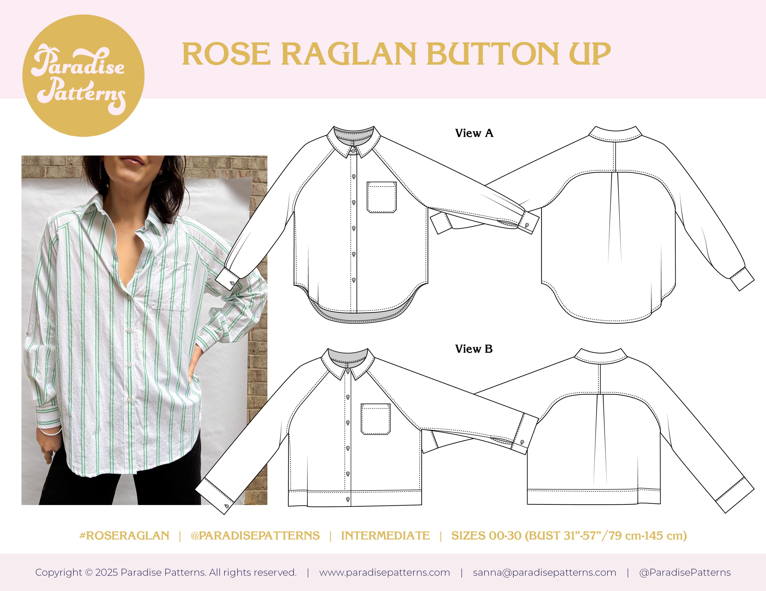 Rose Raglan Button up PDF Digital Sewing Pattern - Etsy
