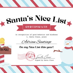 Personalized Letter From Santa Claus & Nice List Certificate- English ...