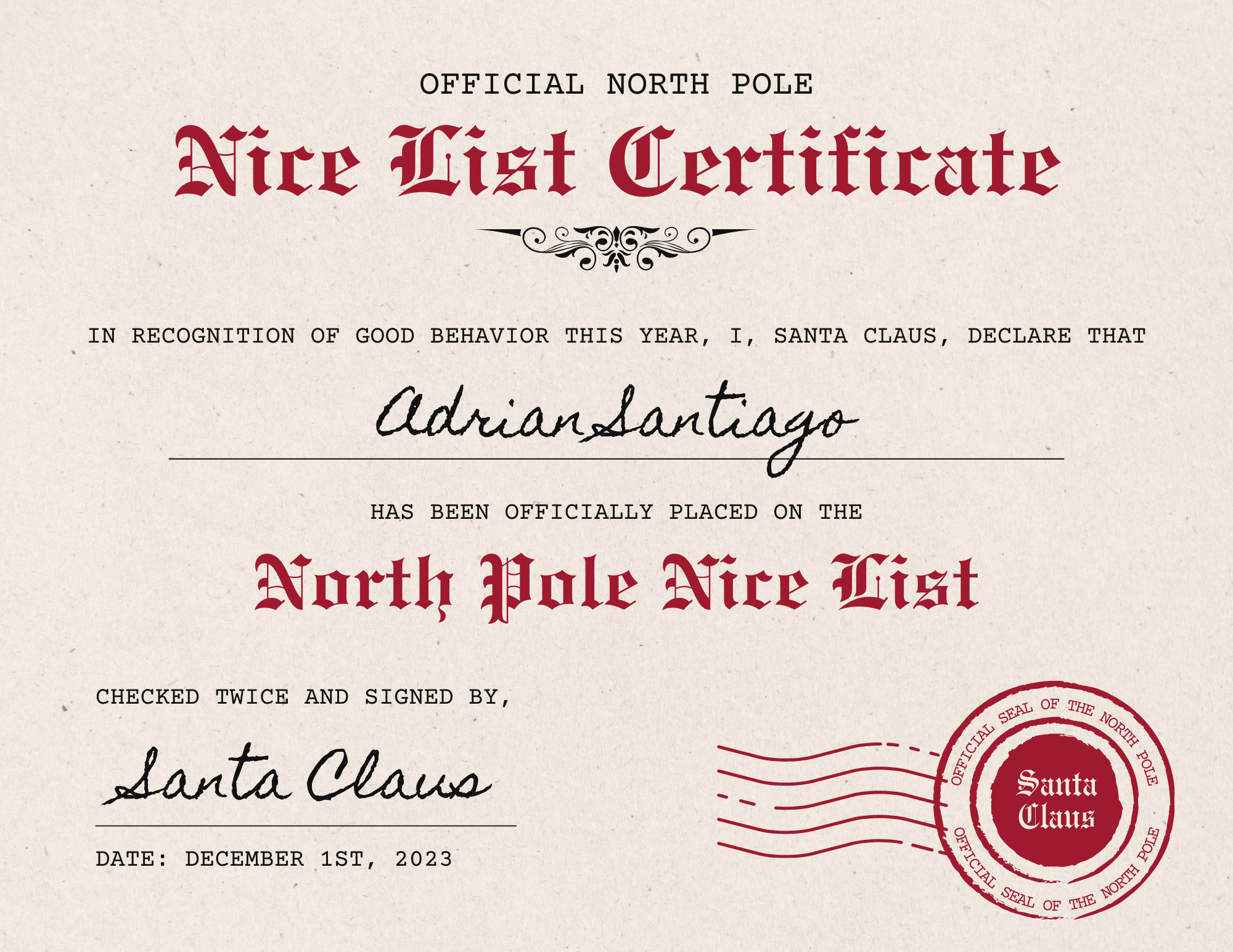 Personalized Letter From Santa Claus & Nice List Certificate- English ...