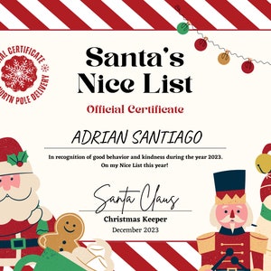 Personalized Letter From Santa Claus & Nice List Certificate- English ...