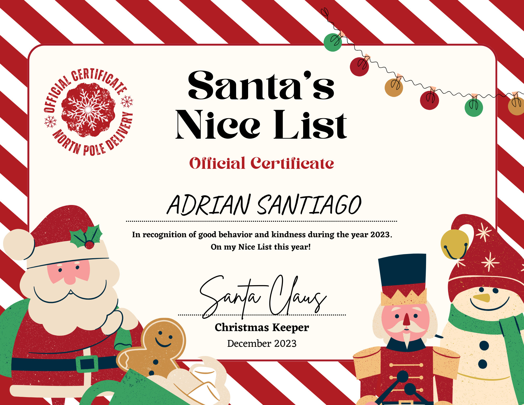 Personalized Letter From Santa Claus & Nice List Certificate- English ...