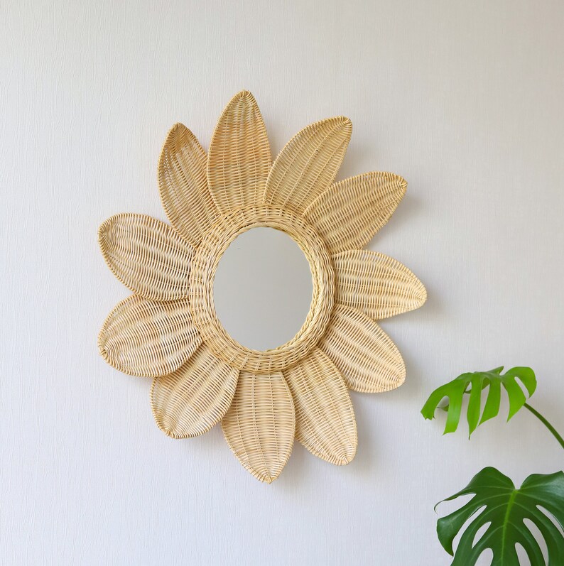 Daisy Rattan Mirror Flower Boho Home Decor Wall Natural Art - Etsy