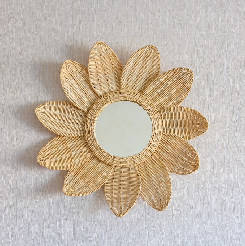 Daisy Rattan Mirror Flower Boho Home Decor Wall Natural Art - Etsy