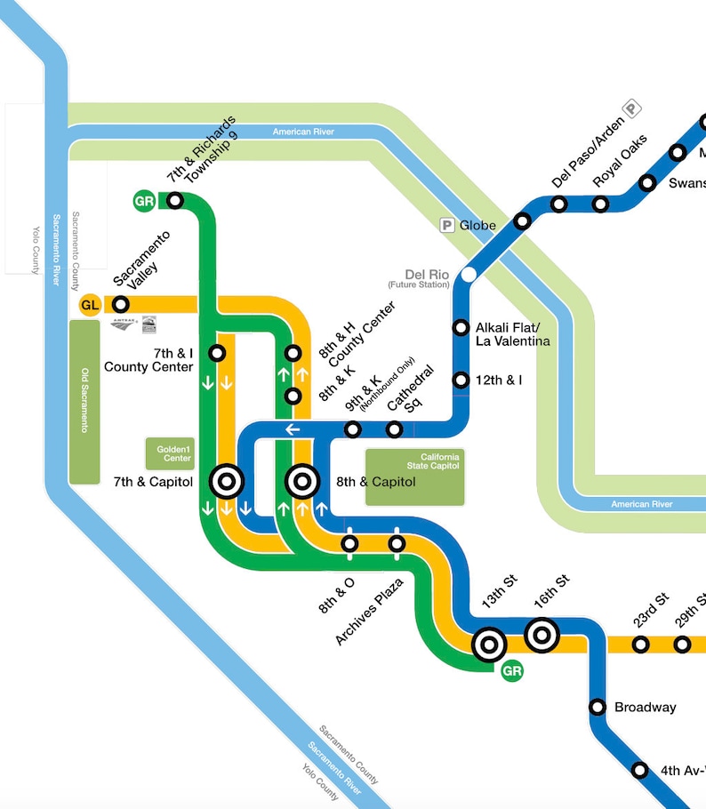 Sacramento Light Rail Map in the Style of the Beautiful WMATA Map ...