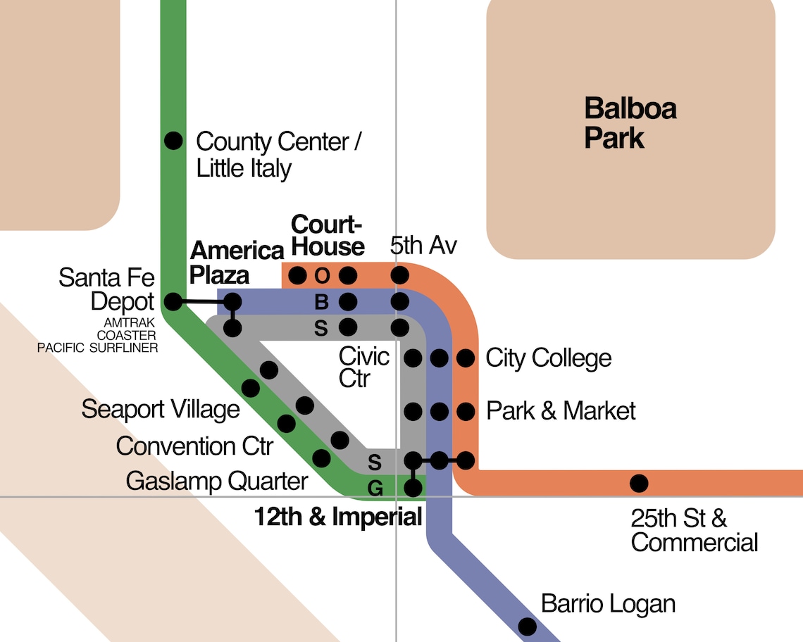 San Diego Trolley Map Vignelli-Inspired Design | Etsy