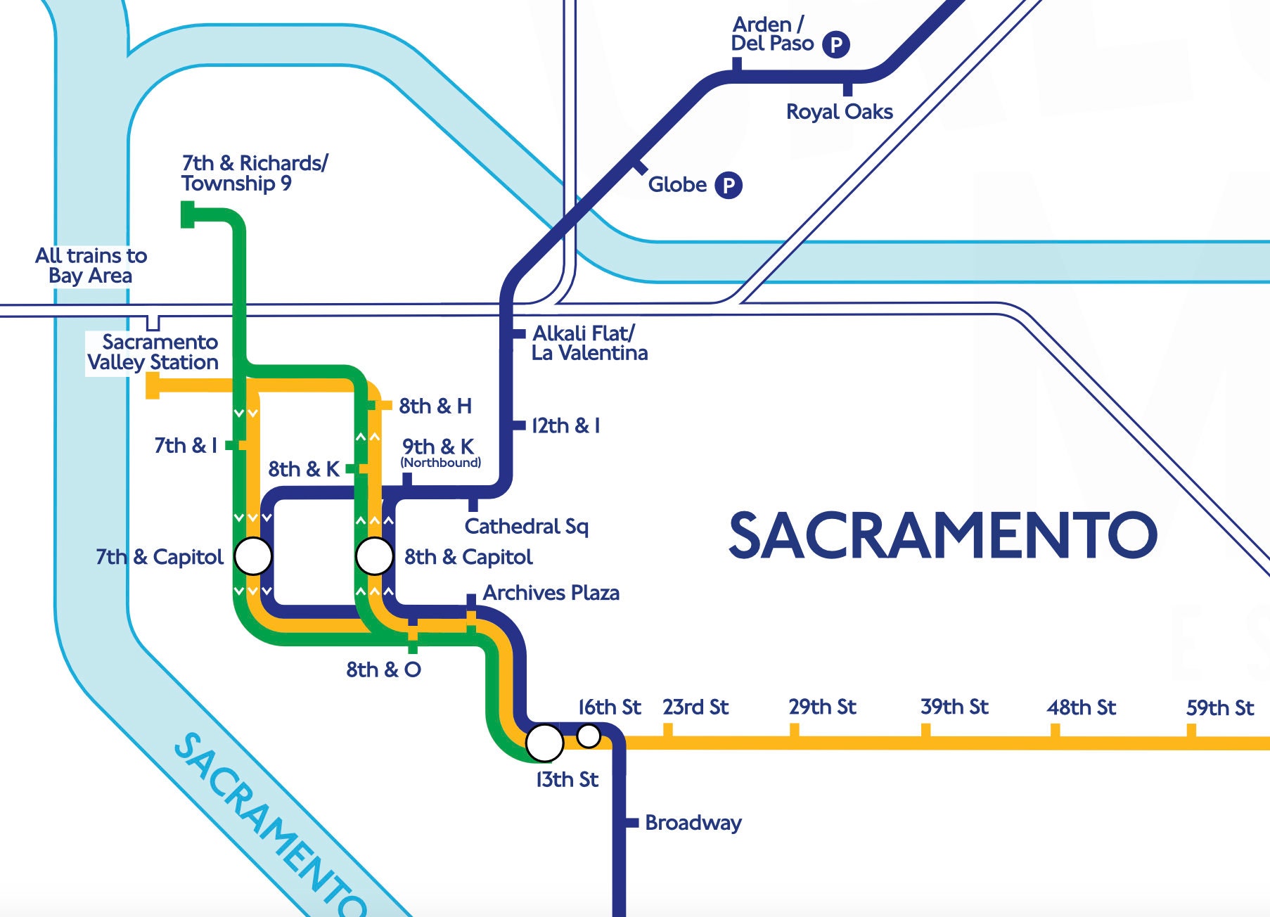 Sacramento Light Rail Map in the Style of the Famous London Underground ...