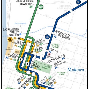 Sacramento Light Rail Map in the Style of Unique Blend Designs of Both ...