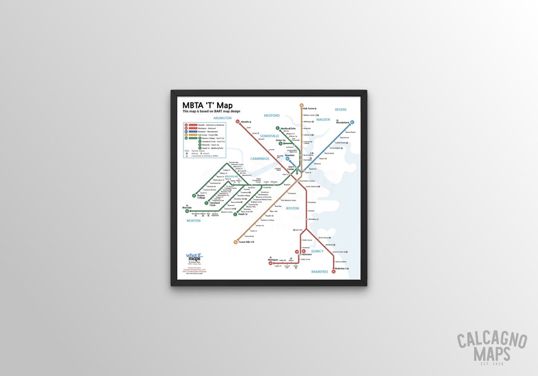 Boston T Map Based on BART Map Design (16"x16") 2 Options - Etsy