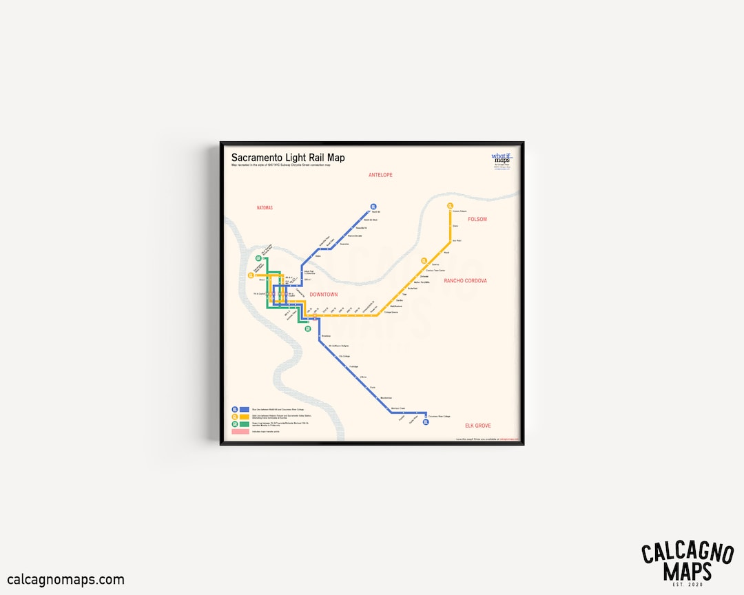 Sacramento Light Rail Map in the Style of 1967 Chrystie Street ...