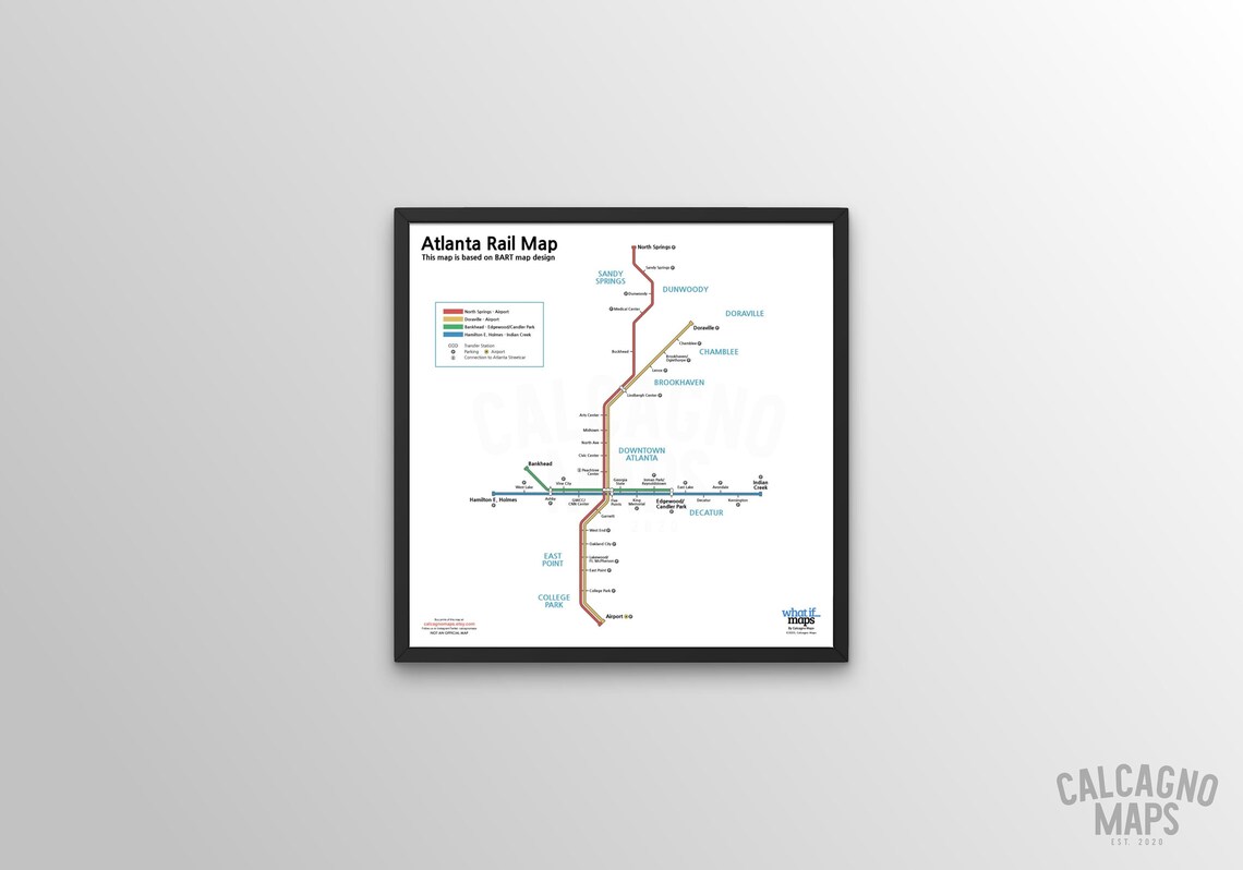 Atlanta Rail Map Based on BART Map Design (16"x16") - Etsy