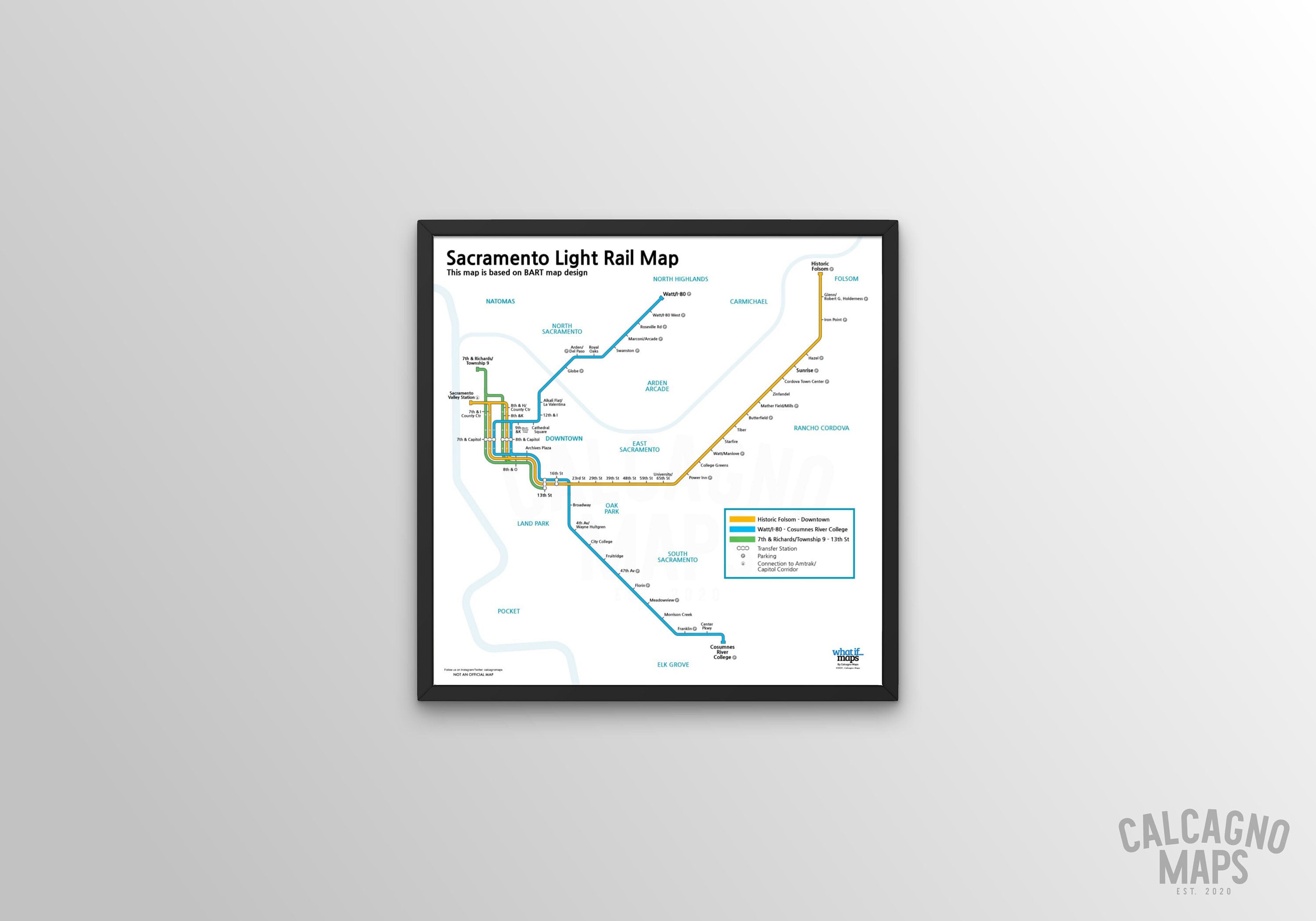 Sacramento Light Rail Map Recreated in the Style of Current BART Map ...