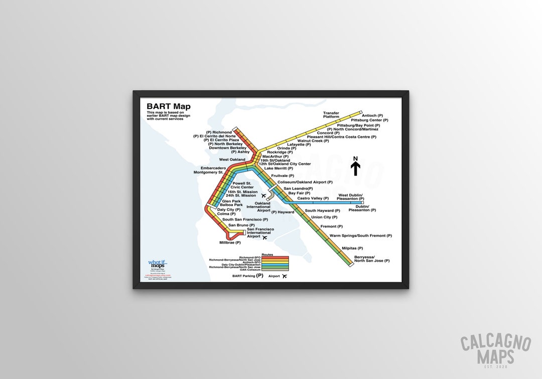 Iconic 1970s-1990s BART Map Design as Current Services - Etsy