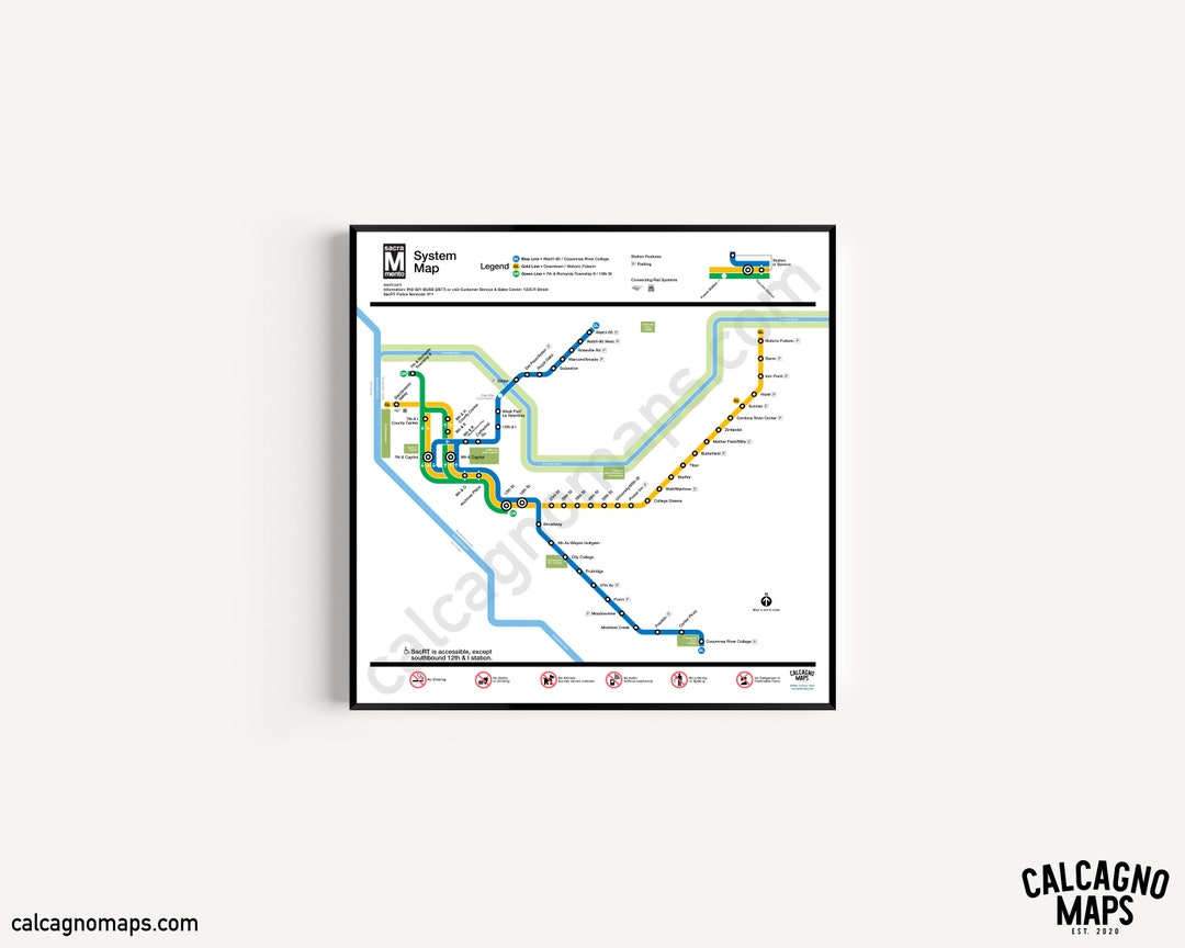 Sacramento Light Rail Map in the Style of the Beautiful WMATA Map ...