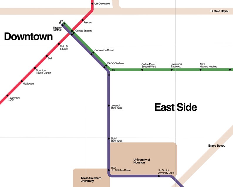 Houston Light Rail Map Vignelli-inspired Design | Etsy