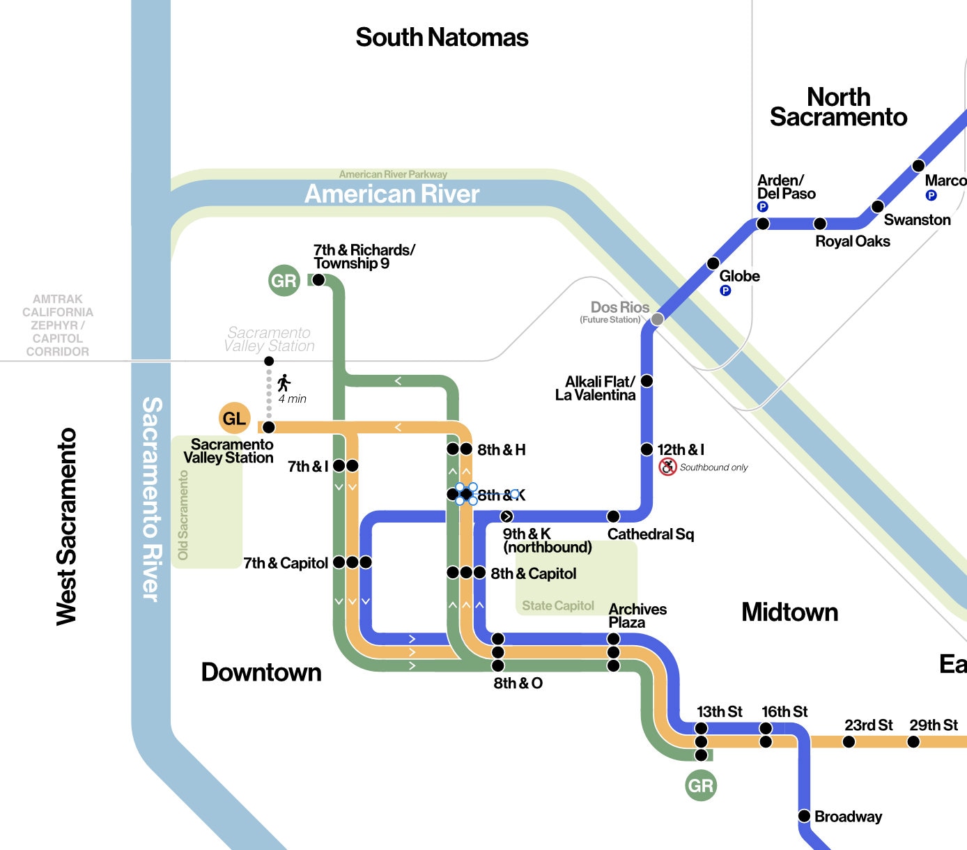Sacramento Light Rail Map Recreated in the Style of the Modern Vignelli ...