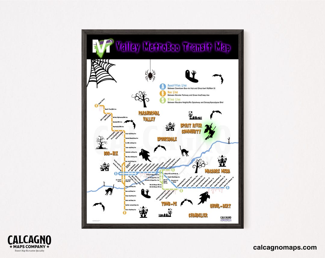 Spooky Valley Metro Map Poster - Halloween Phoenix Transit Wall Art - Etsy