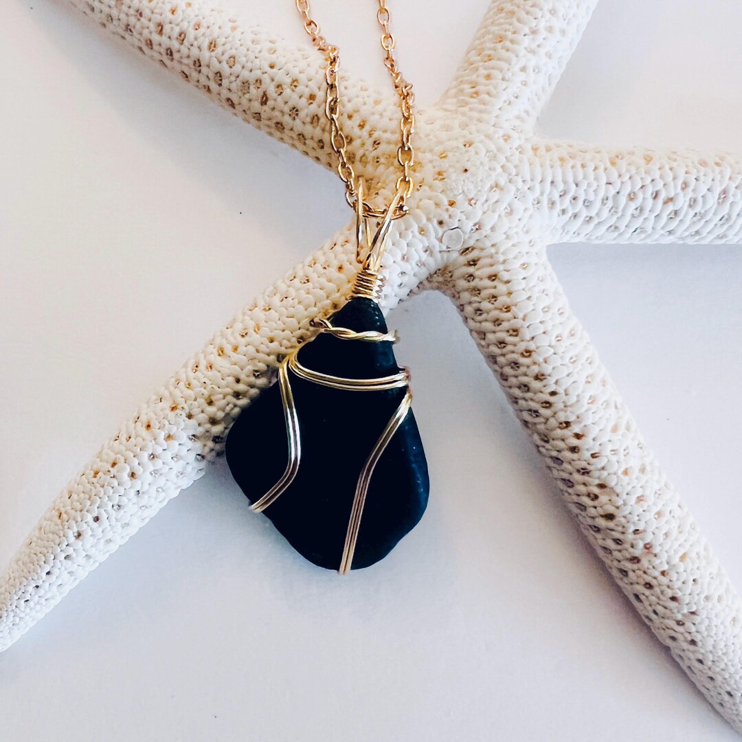 Extremely Rare Black Sea Glass Necklace Pirate Glass - Etsy