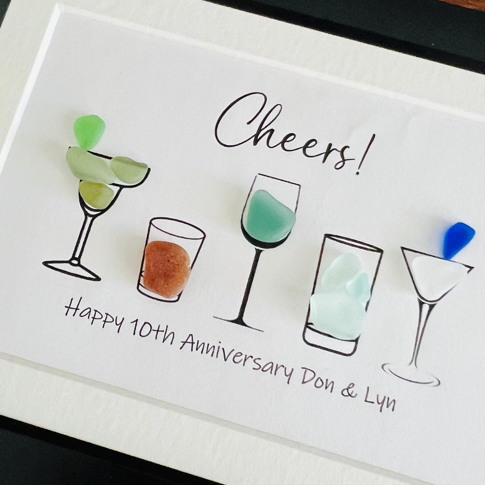 Framed Sea Glass Cheers & Cocktail Glasses Art: Personalized Home Bar ...