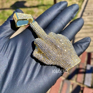 Full Iced Bling-ed Out Jumbo XL Size Gold Plated Middle Finger Lab ...