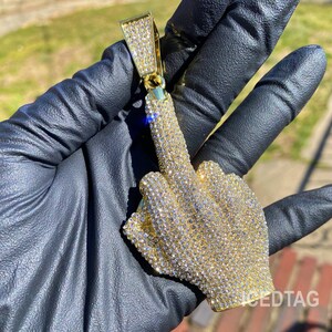 Full Iced Bling-ed Out Jumbo XL Size Gold Plated Middle Finger Lab ...