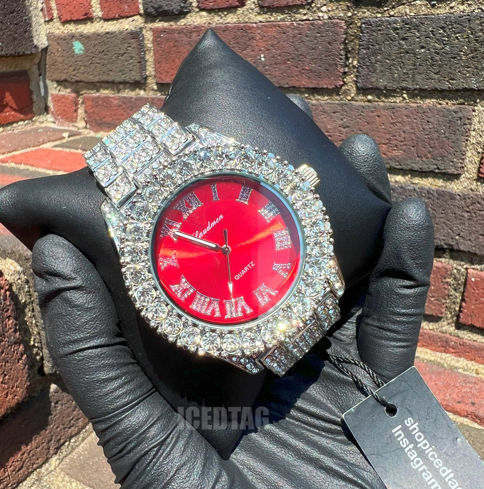 Mens Iced Out Black Red Dial Hip Hop Party Rap Round Shaped - Etsy
