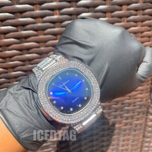 Mens Bling Icy Ice Out Red, Blue Dial Hip Hop Heavy Luxury Quartz ...