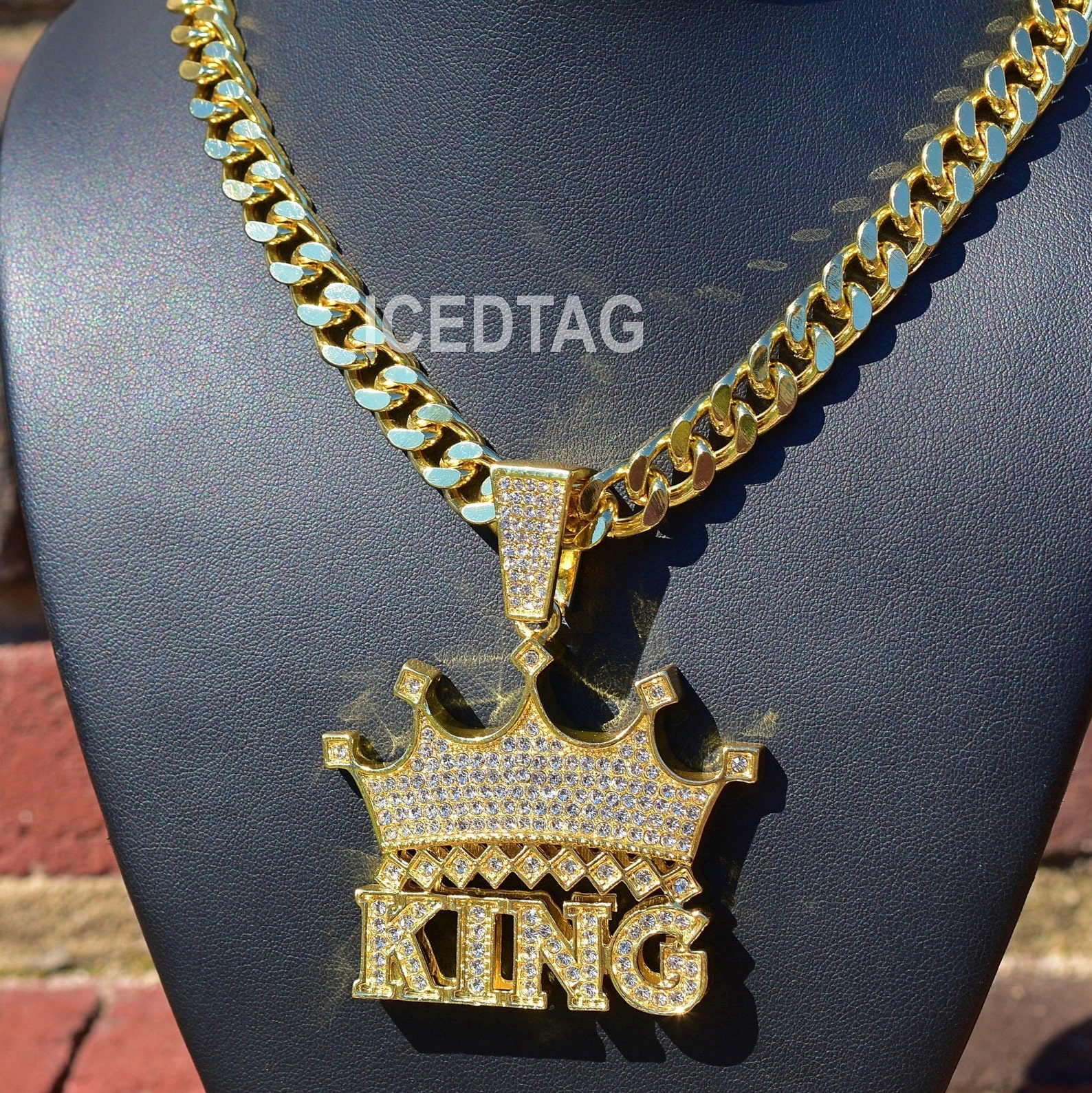 Iced Bling Out Hip Hop Jumbo Large XL Gold/ White Gold Plated Crowned King CZ Diamond Pendant ...