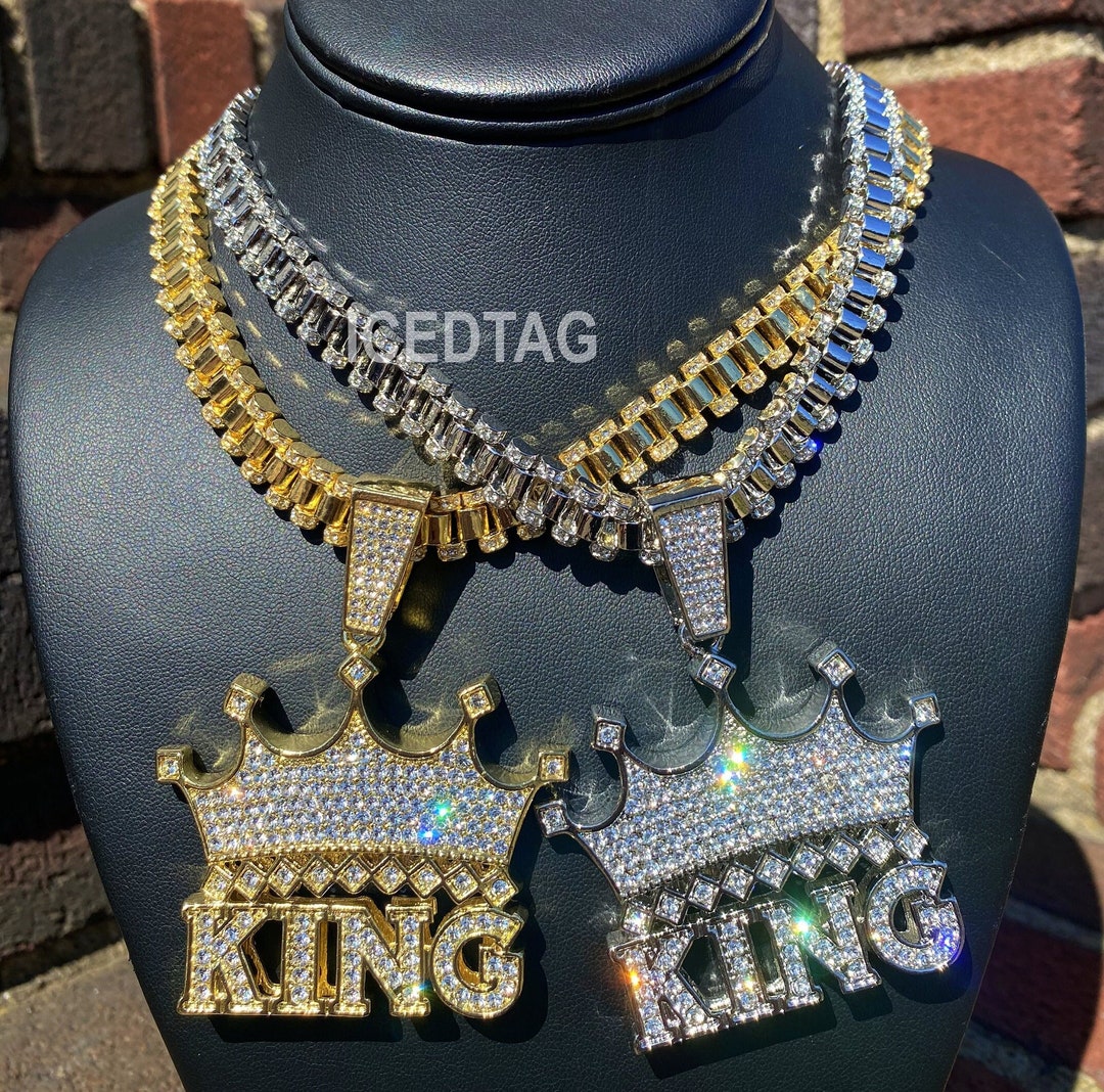 Full Iced Out Hip Hop Lab Diamond Jumbo Crowned King Luxury Pendant, 18 ...