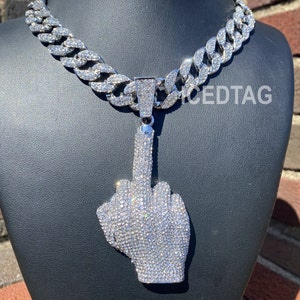 Full Iced Bling-ed Out Jumbo XL Size Gold Plated Middle Finger Lab ...